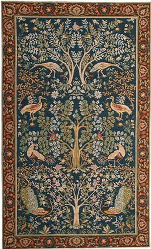 Trees and Birds, blue - The Tapestry House - Jacquard Woven Tapestries